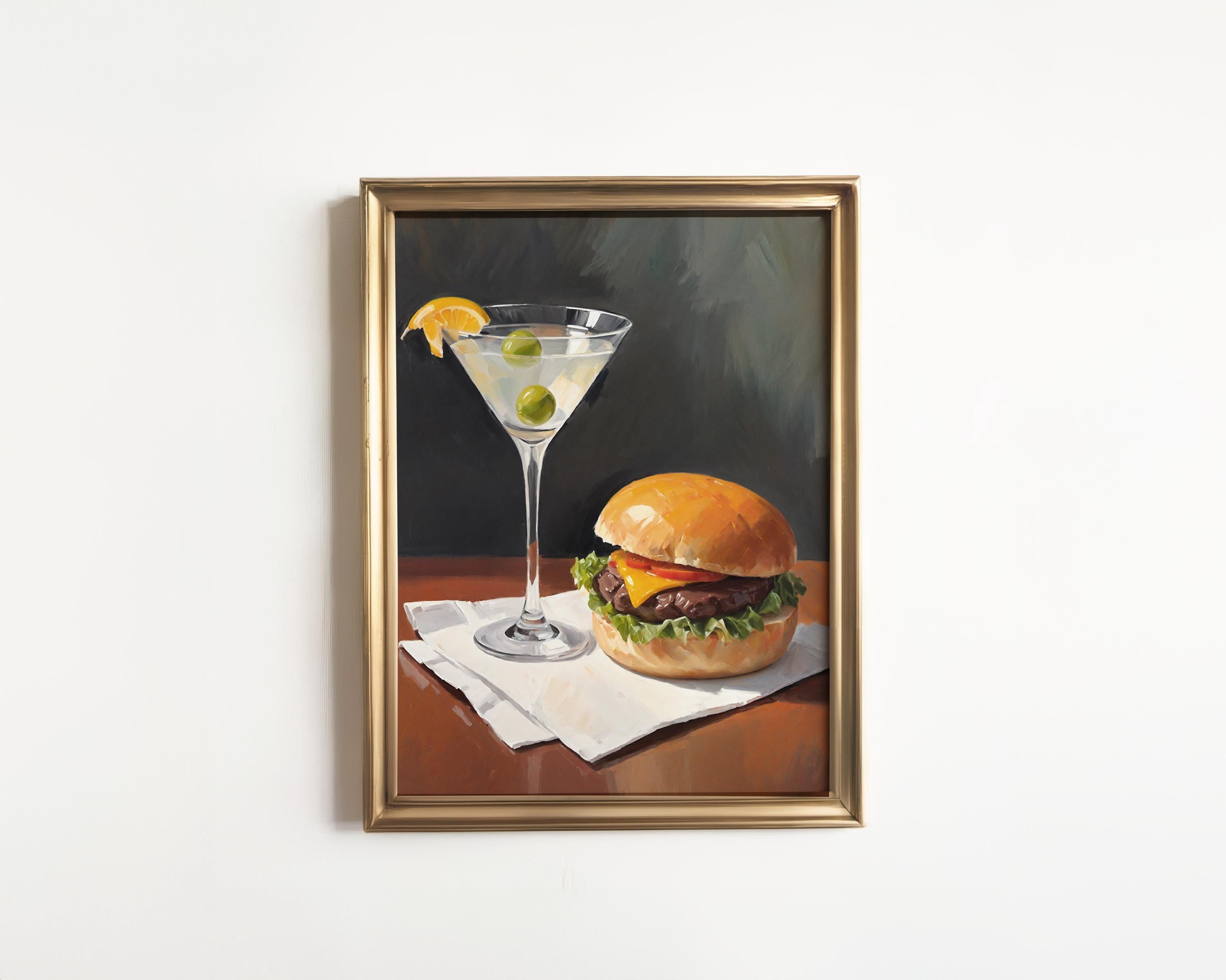 Martini And Burger Art Print Funny Mid Century Modern Still Life ...