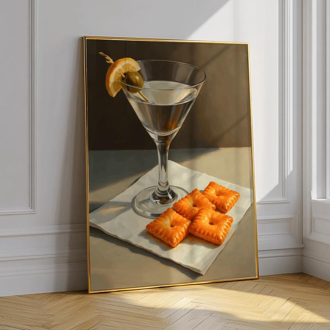 Martini And Cheese Crackers Print, Cute Quirky Whimsical, Cocktail Art ...