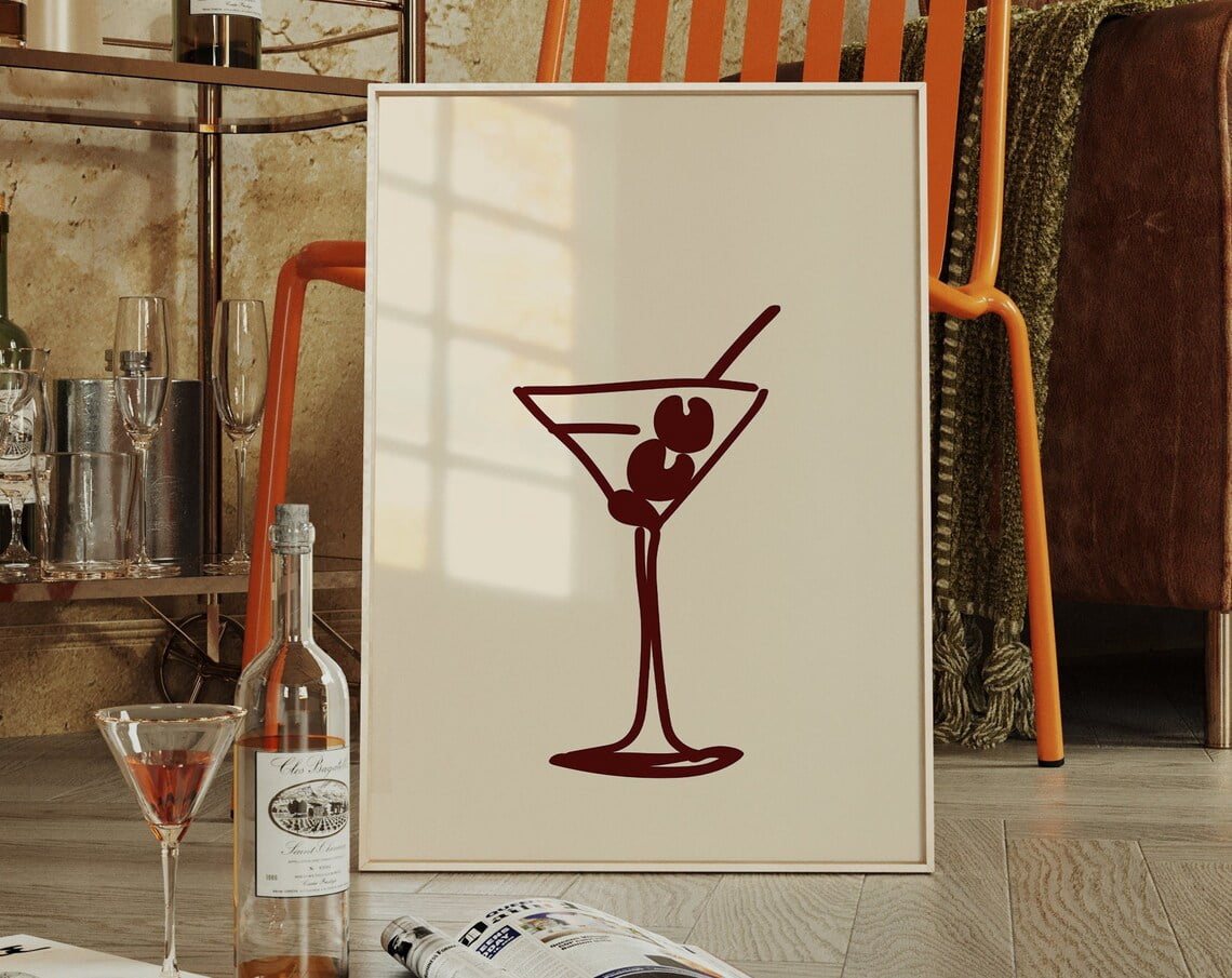 Martini Cocktail Bar Cart Poster! Boho, Minimalist Modern Art ...