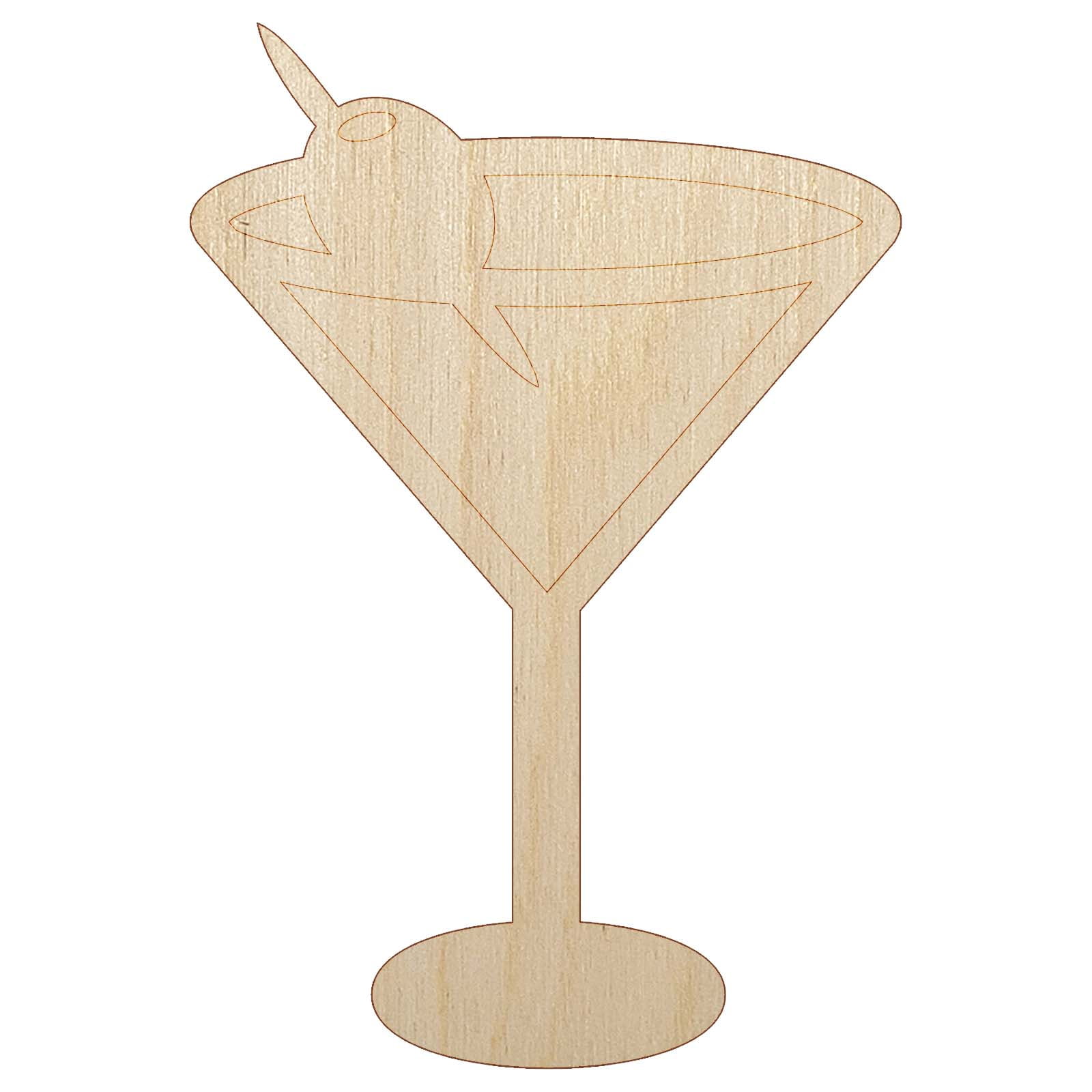 Martini Cocktail with Olive Wood Shape Unfinished Piece Cutout Craft ...