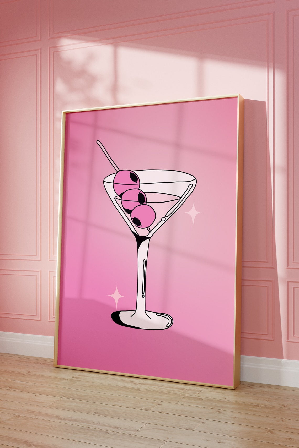 Martini, Espresso Martini, 'Tini Time, Dirty Martini Retro Wall Decor, Pink Illustration, Doodle ...