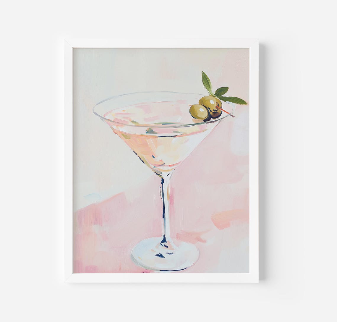 Martini Glass Pastel : Minimalist Cocktail Art Poster, Unframed Poster ...