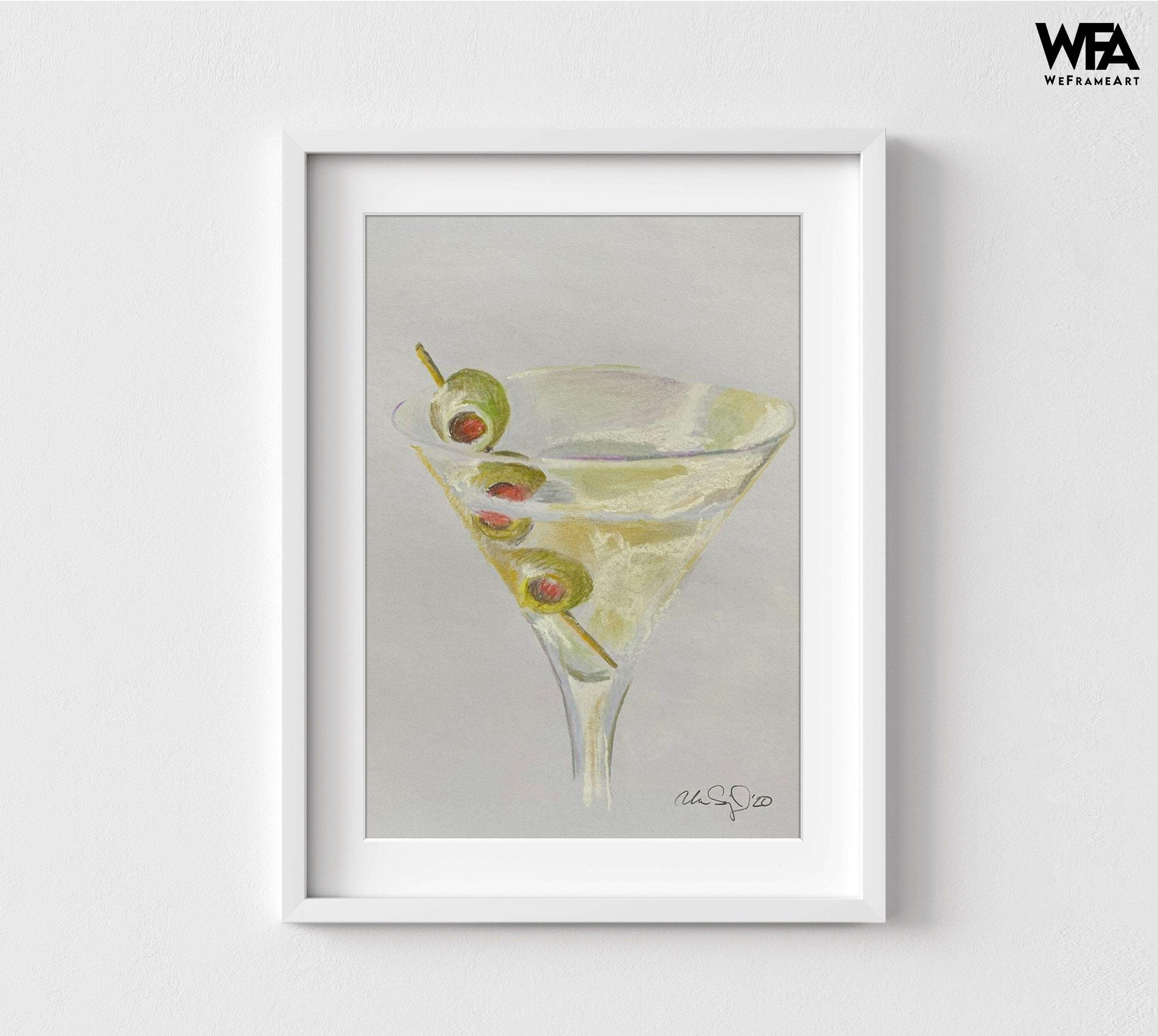 Martini Glass Print, Framed Olives Decor, Dirty Martini Poster, Martini ...