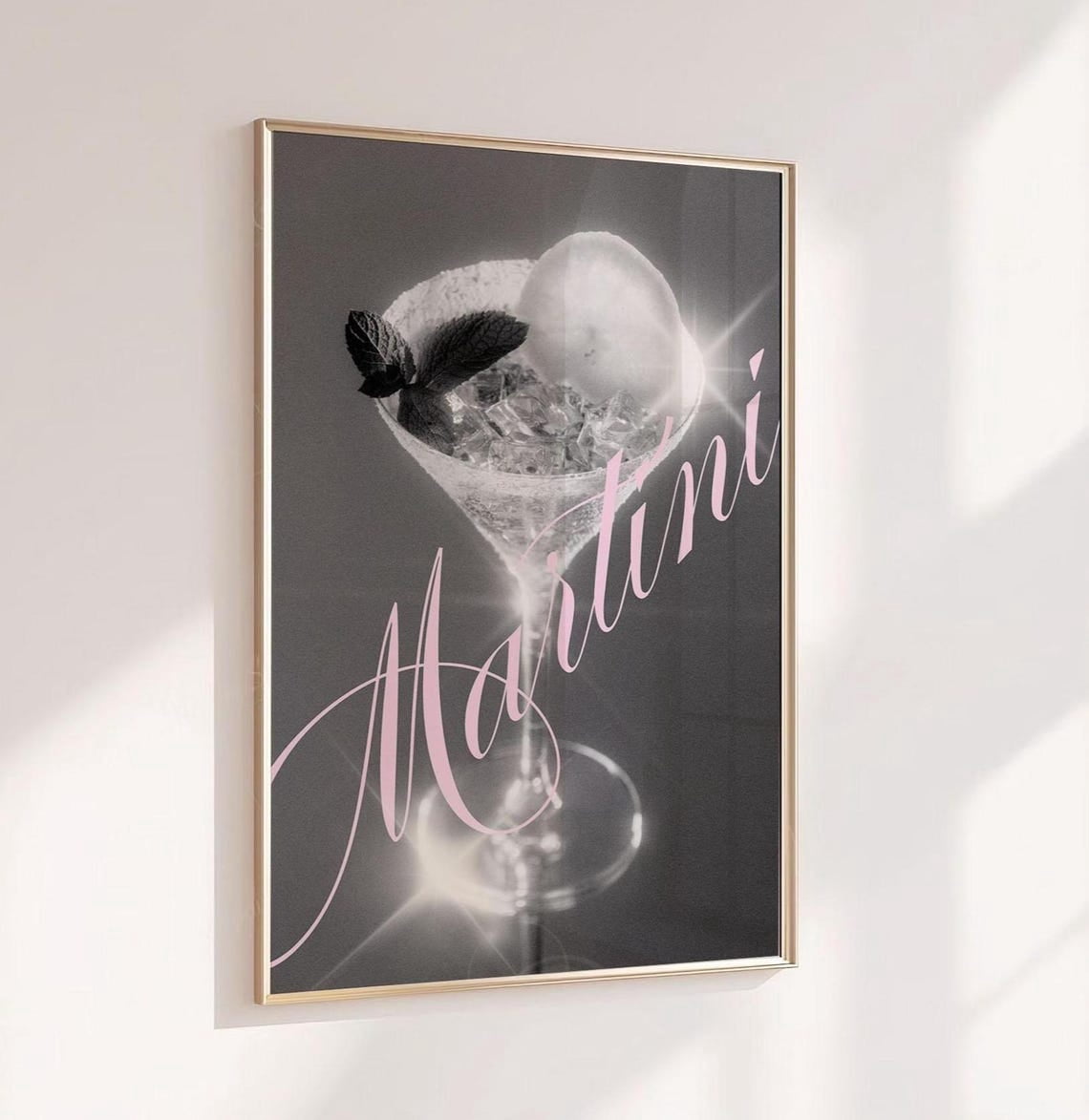 Martini Glass Print Kitchen Wall Art Retro Cocktail Poster Pink Black ...