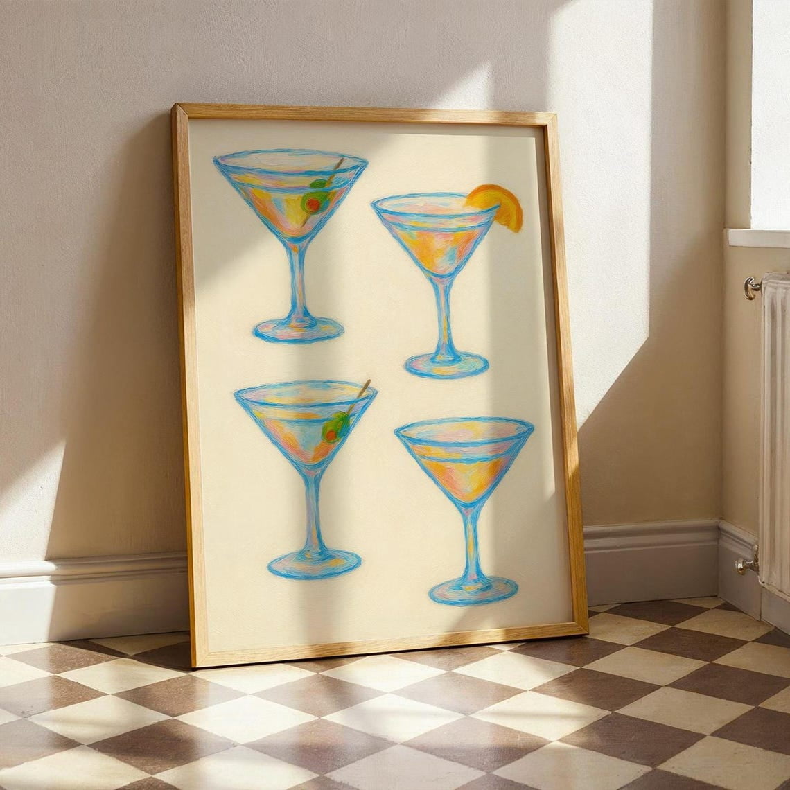 Martini Glasses Art Colorful Cocktail Bar Cart Wall Art Modern Drink ...
