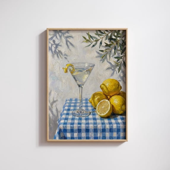Martini Lemon Bar Cart Decor Still Life Mediterranean Kitchen Art ...