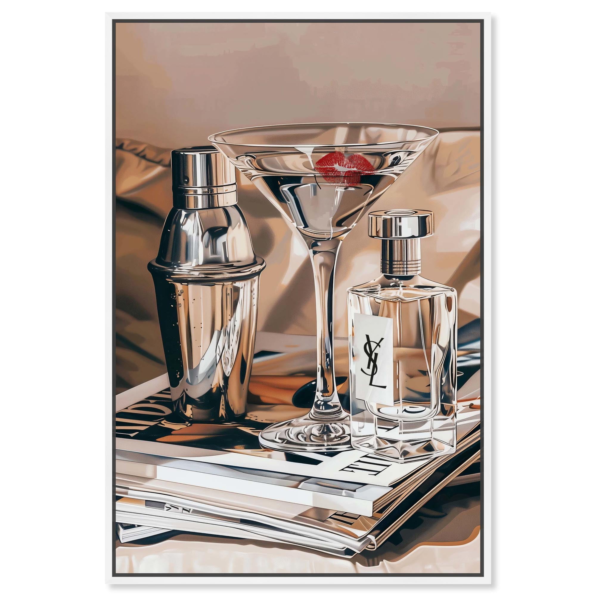 Martini Magazine Stack Canvas Glam Art by Art Remedy, White Frame, 36 x ...