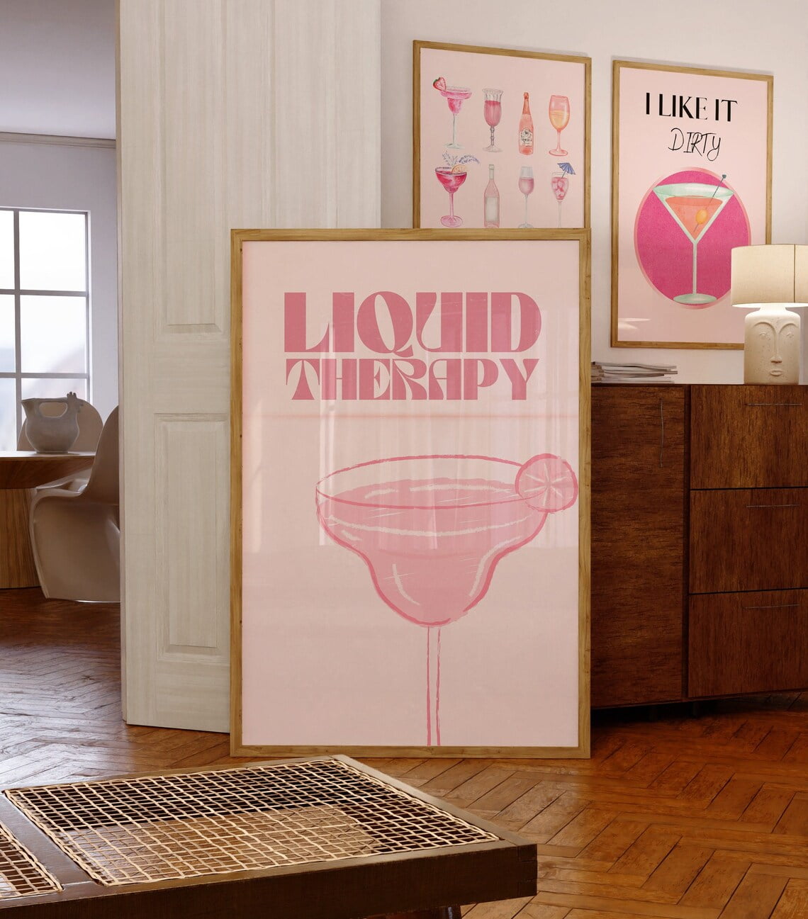Martini Wall Print-Vintage Liquor Poster-Girly Bar Cart Art-Preppy Pink Posters-Retro Wall Decor ...