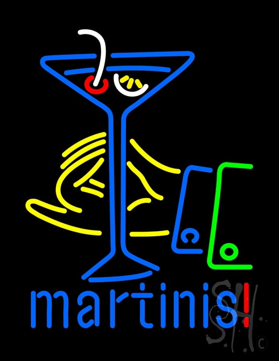 Martinis LED Neon Sign 19 x 15 - inches, Clear Edge Cut Acrylic Backing ...