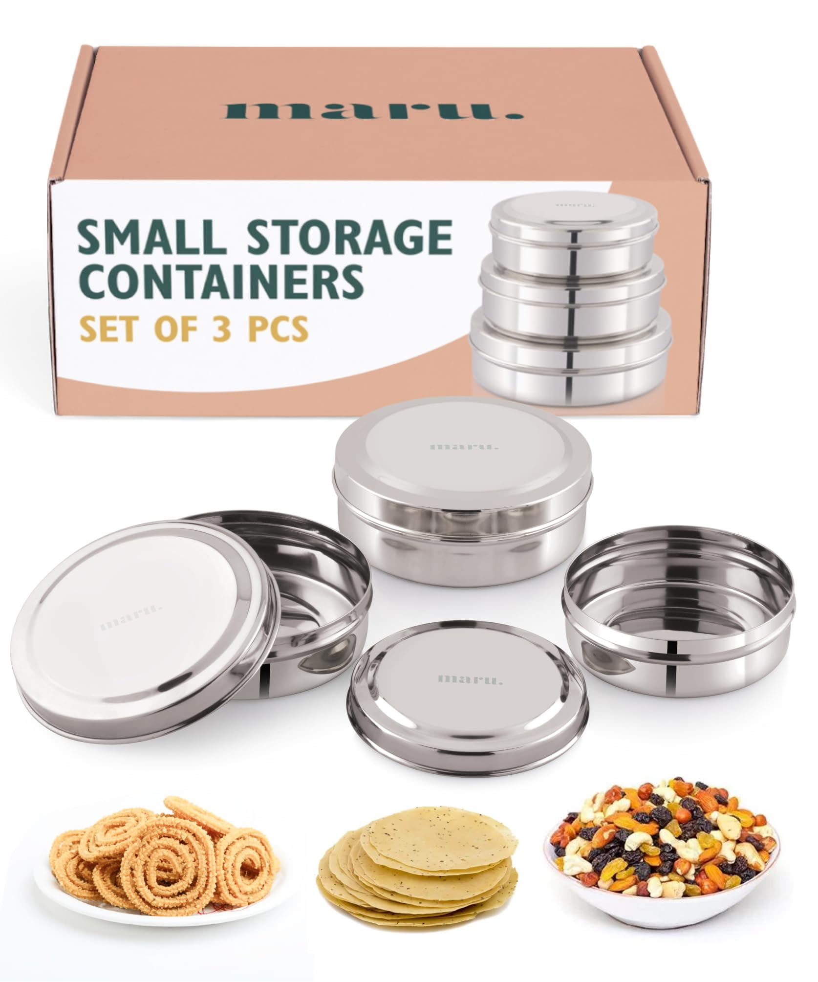 Maru Stainless Steel Chapati Chocolate Flat |Slim And Sleek Canisters/Puri Dabba/Storage ...