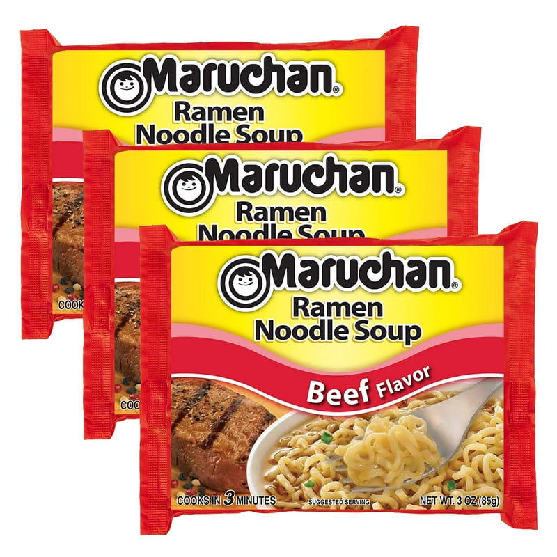 Maruchan,3 PACK Ramen Noodle Beef Flavor Soup, 3.01 oz Shelf Stable ...
