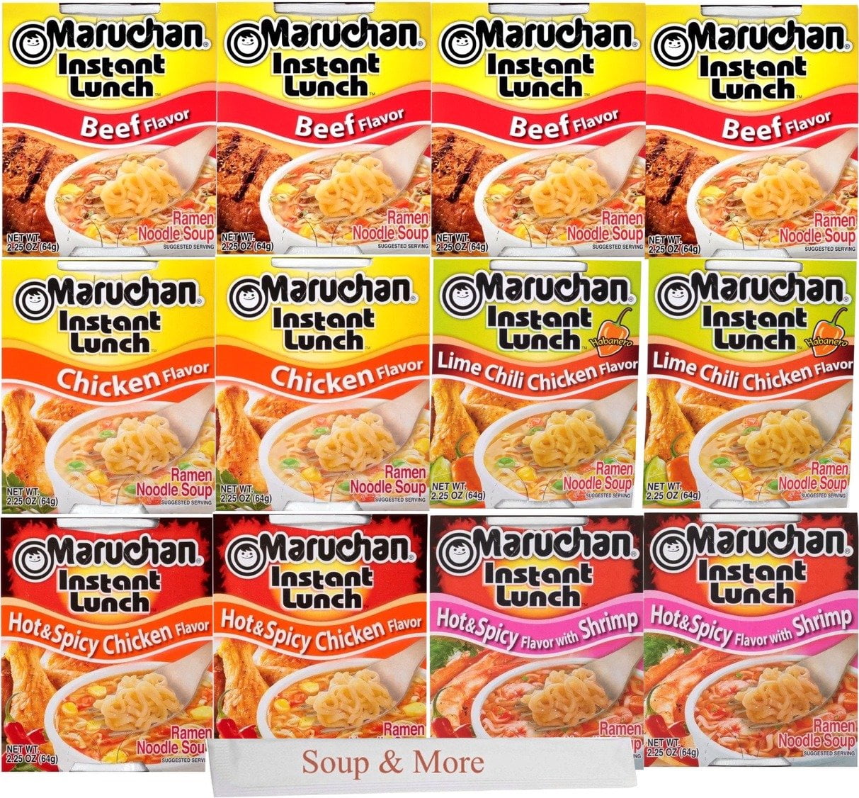 Maruchan Ramen Soup, 12 Count Variety - Beef, Chicken, Hot & Spicy ...