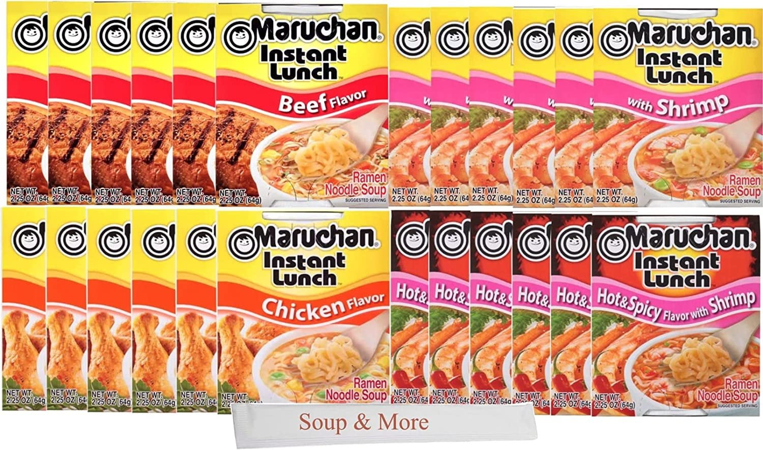 Maruchan Ramen Cup Noodles Instant 24 Count - 6 Beef cups, 6 Shrimp, 6 ...
