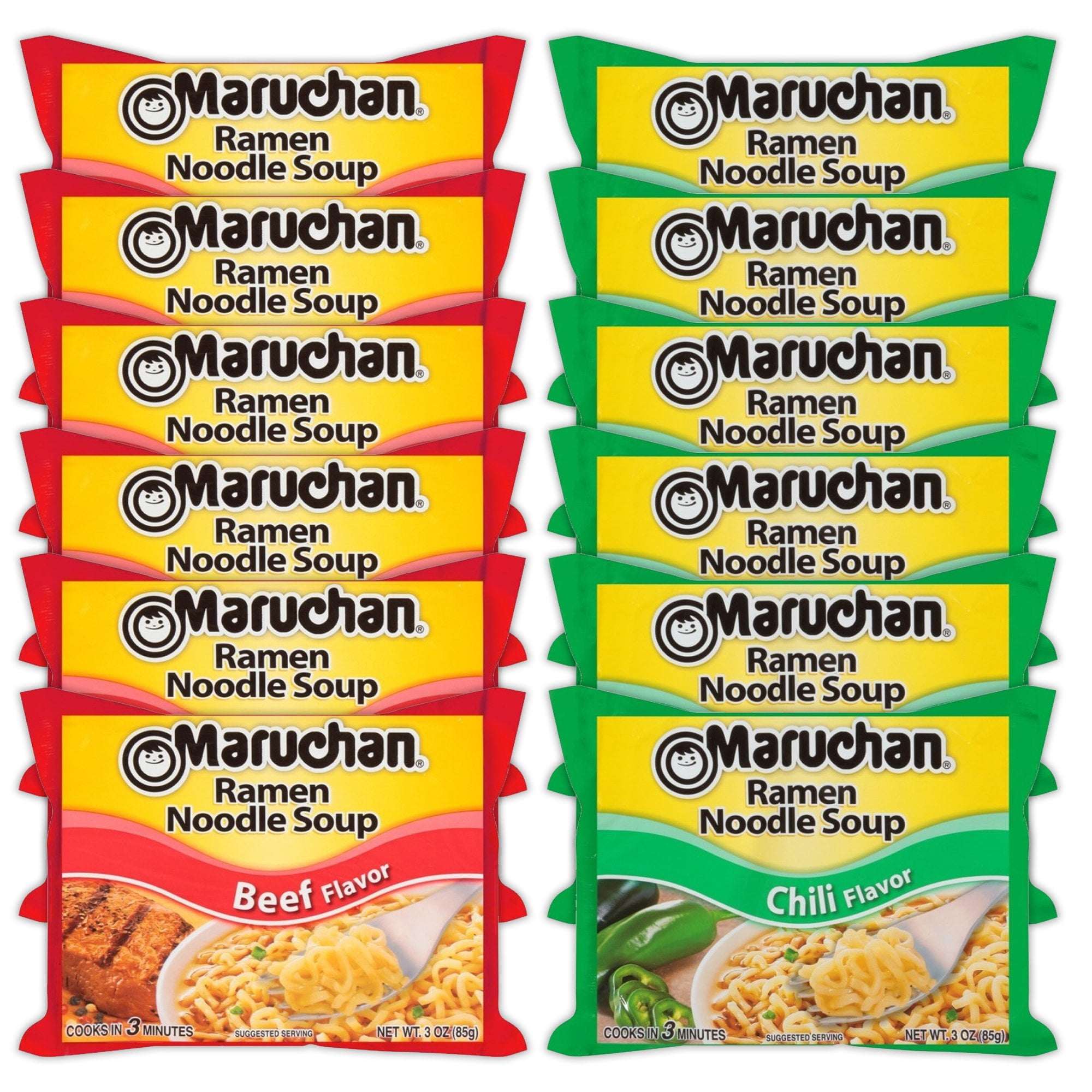 Maruchan Ramen Instant Noodle Soup Variety, 2 Flavors - 6 Packs Beef ...