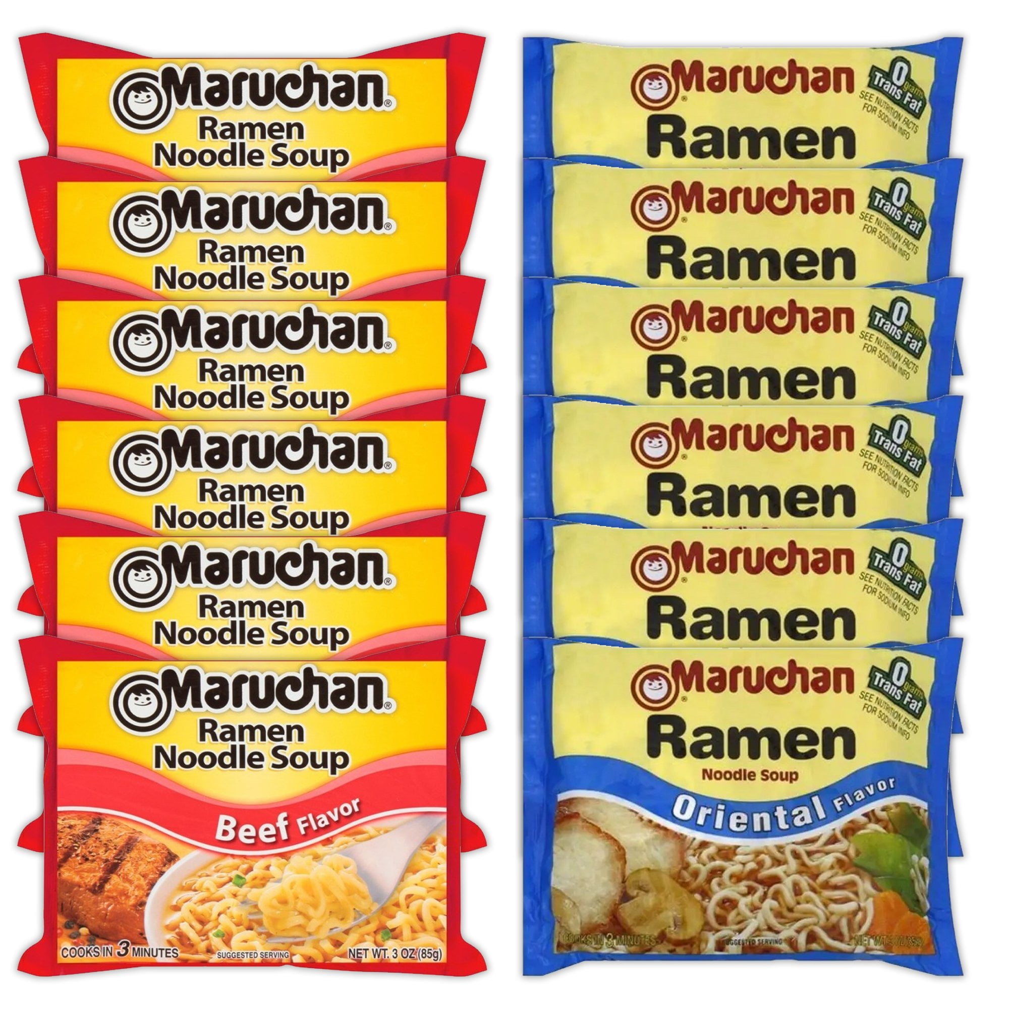 Maruchan Ramen Instant Noodle Soup Variety, 6 Beef & 6 Soy Sauce, 3 Oz ...