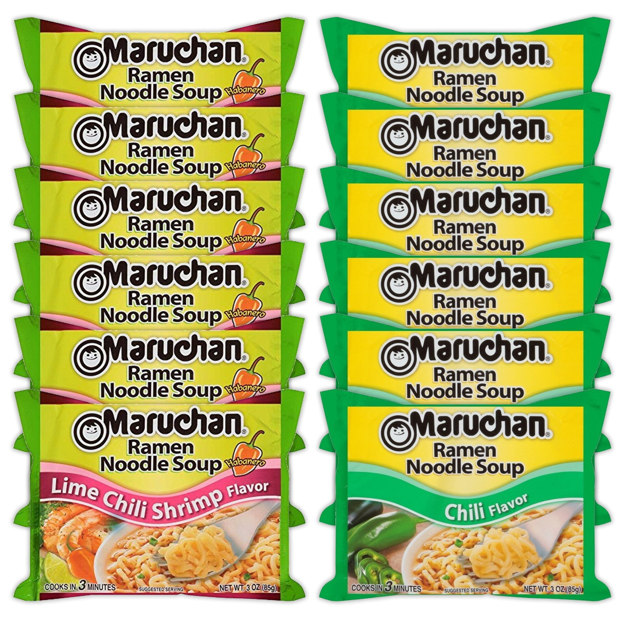 Maruchan Ramen Noodle Soup, Lime Chili Shrimp & Chili, 6 Packs Each ...
