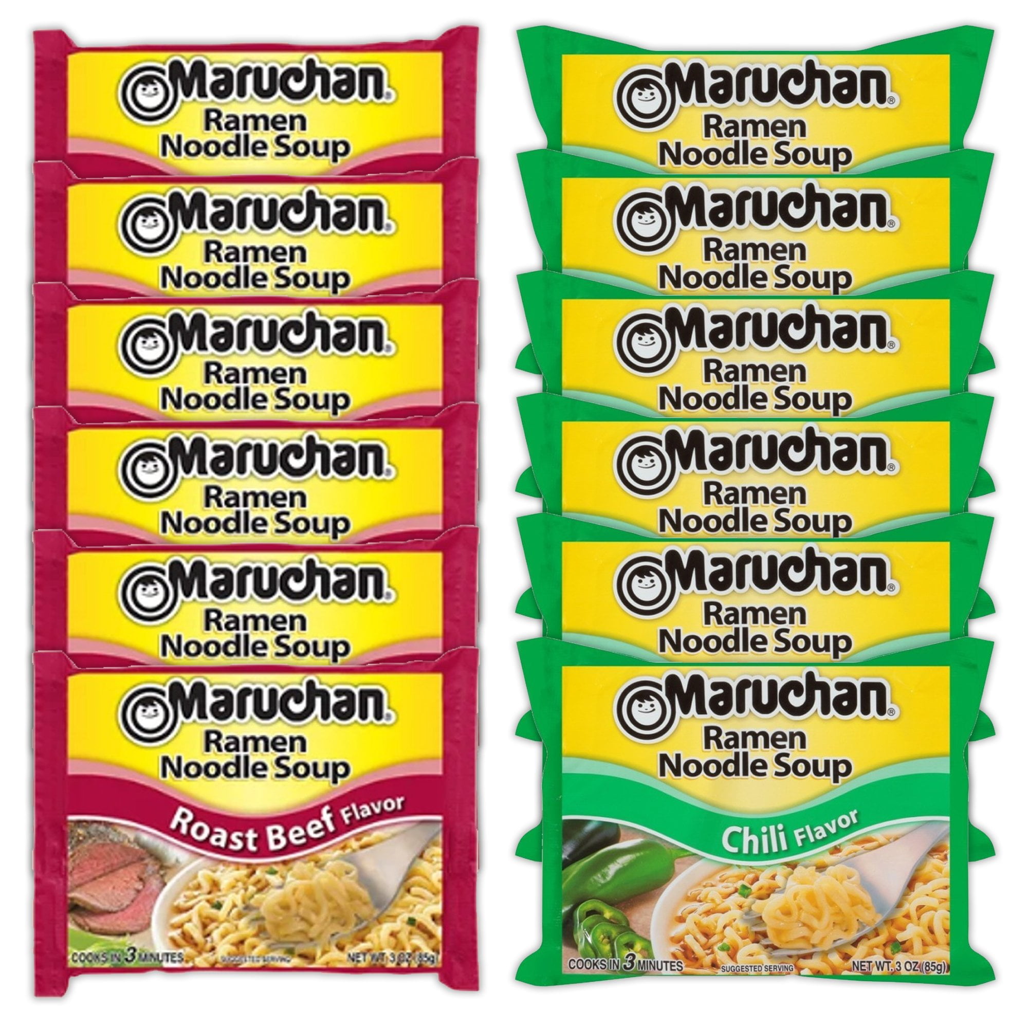 Maruchan Ramen Instant Noodle Soup Variety, 2 Flavors - 6 Packs Roast ...