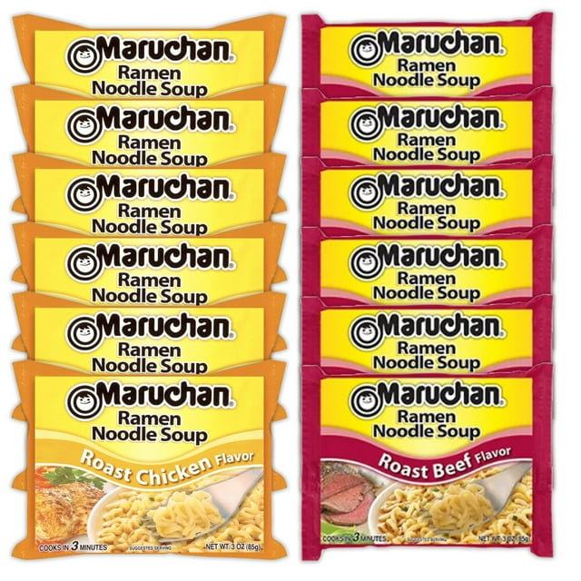 Maruchan Ramen Instant Noodle Soup Variety, 2 Flavors - 6 Packs Roast ...