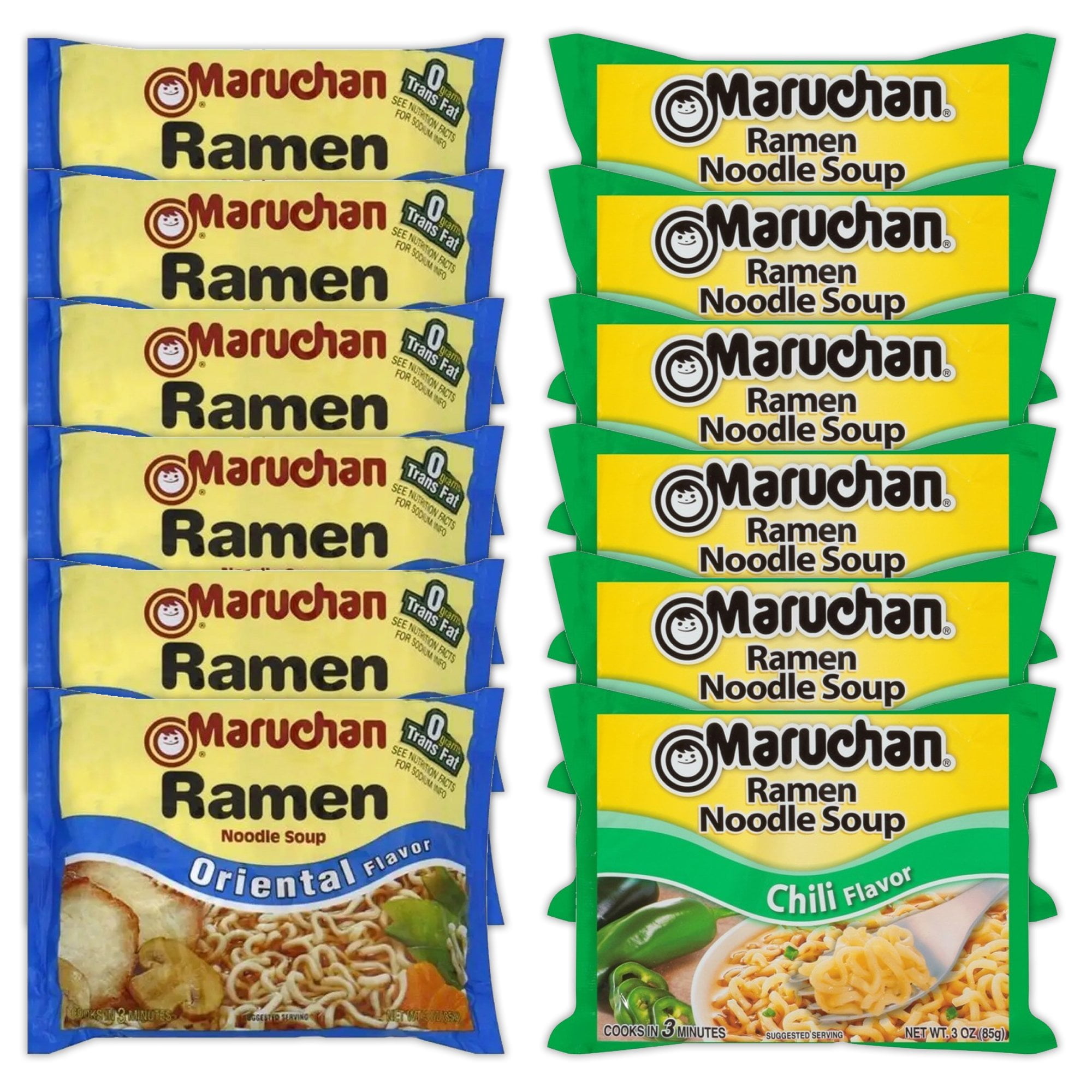 Maruchan Ramen Instant Noodle Soup, 2 Flavors - Soy Sauce & Chili, 12 ...