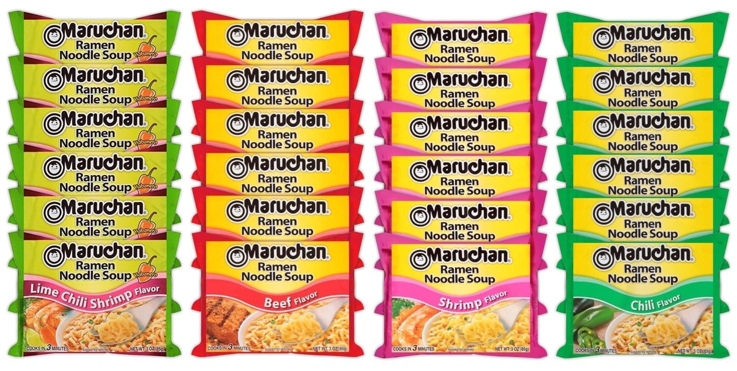 Maruchan Ramen Instant Noodle Soup Variety Mix 24 Packs, 4 Flavors - 6 ...