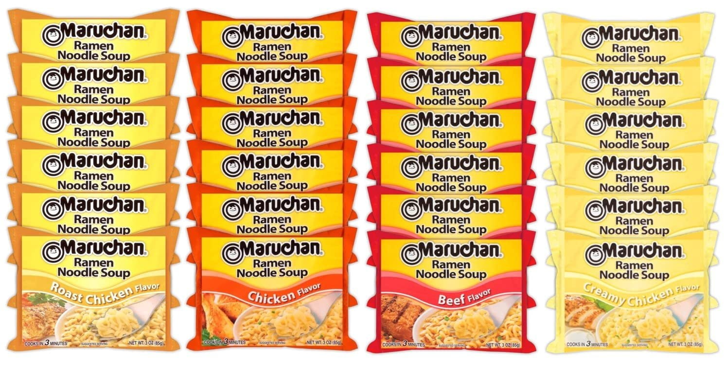 Maruchan Ramen Instant Noodle Soup Variety Mix 24 Packs, 4 Flavors - 6 ...
