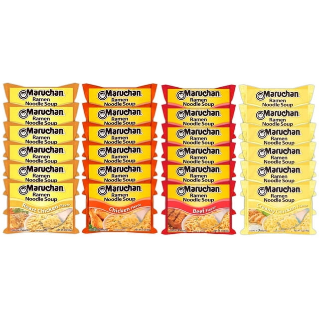 Maruchan Ramen Instant Noodle Soup Variety Mix 24 Packs, 4 Flavors - 6 ...