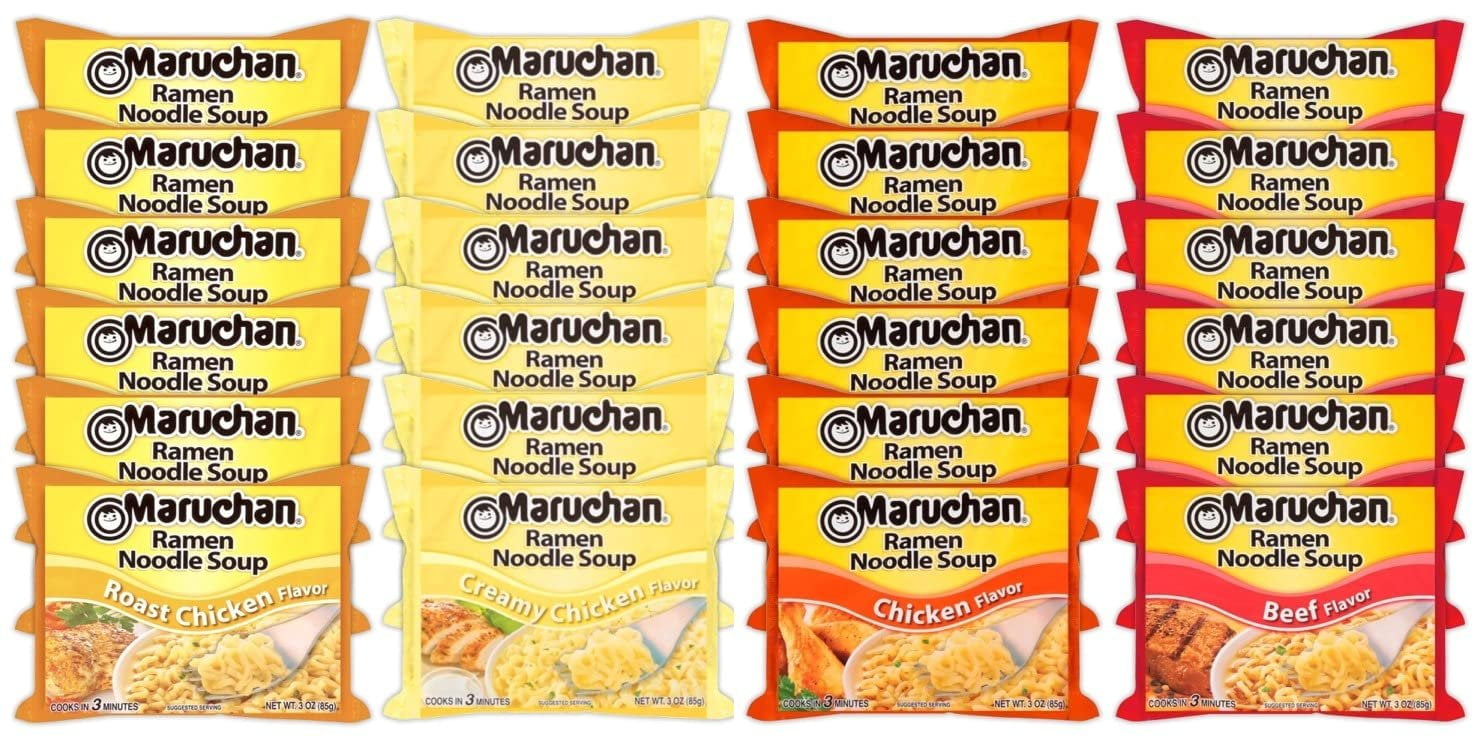 Maruchan Ramen Instant Noodle Soup Variety Mix 24 Packs, 4 Flavors - 6 ...