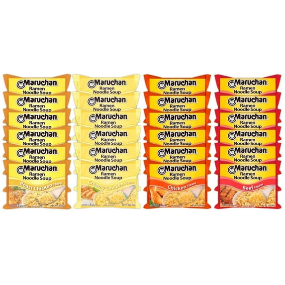 Maruchan Ramen Instant Noodle Soup Variety Mix 24 Packs, 4 Flavors - 6 ...