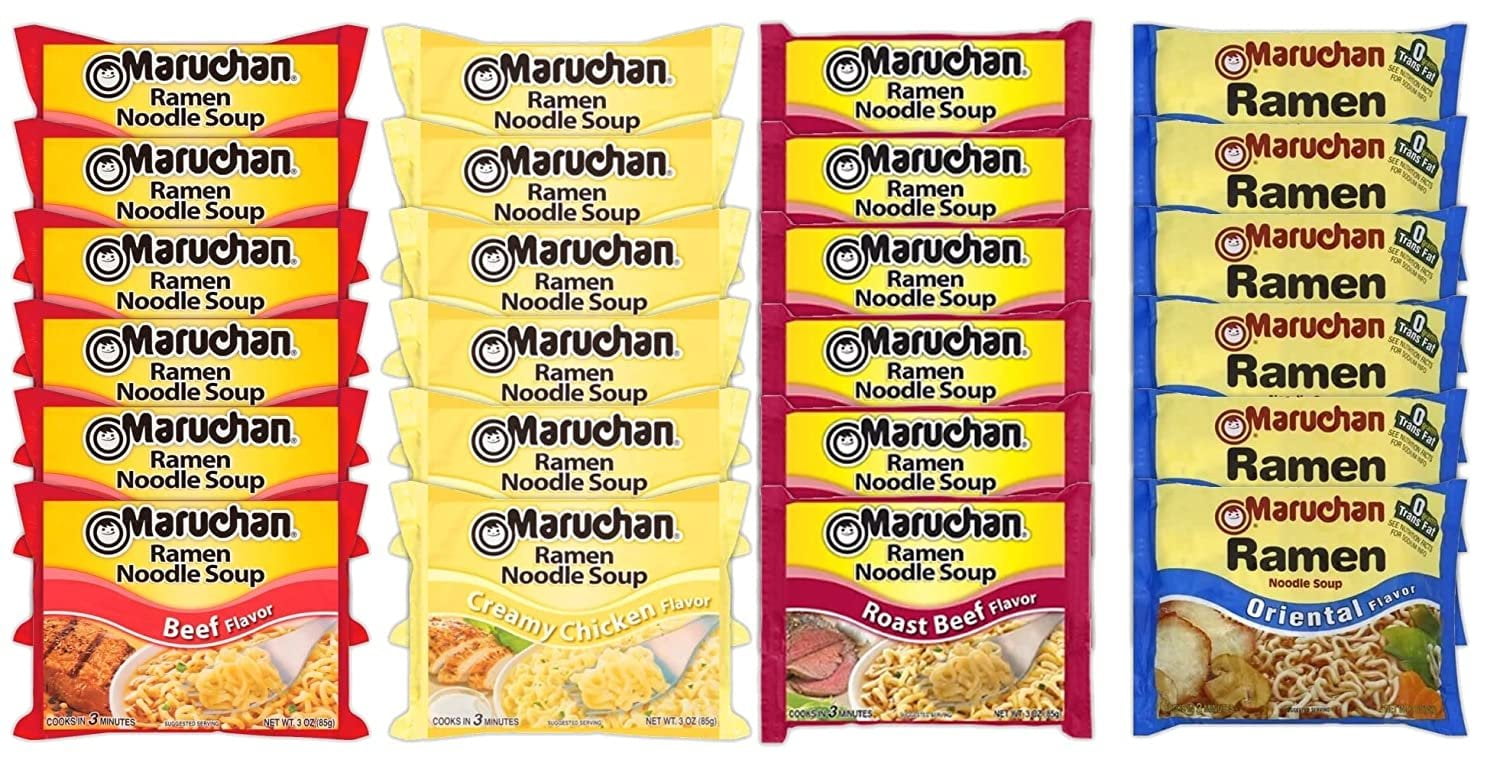 Maruchan Ramen Instant Noodle Soup Variety Mix 24 Packs, 4 Flavors - 6 Pack Creamy Chicken, 6 ...