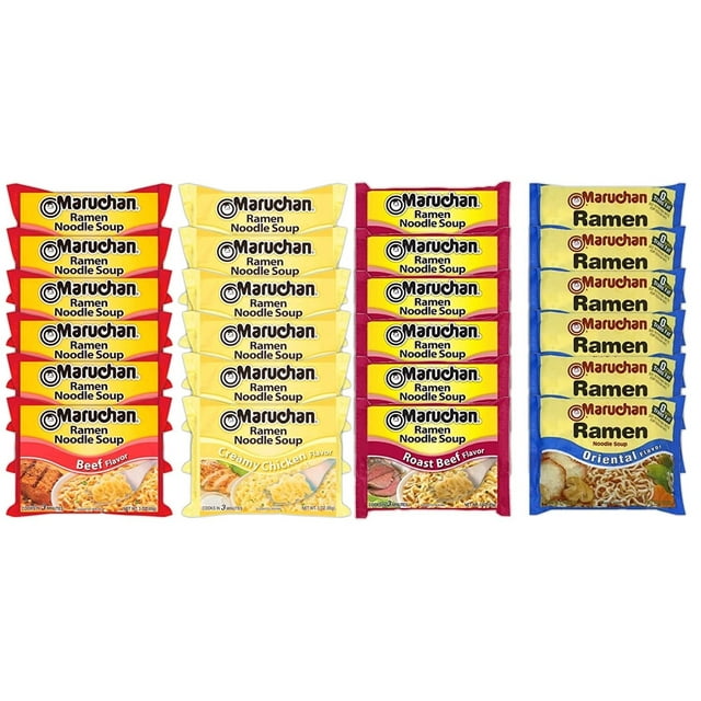 Maruchan Ramen Instant Noodle Soup Variety Mix 24 Packs, 4 Flavors - 6 ...