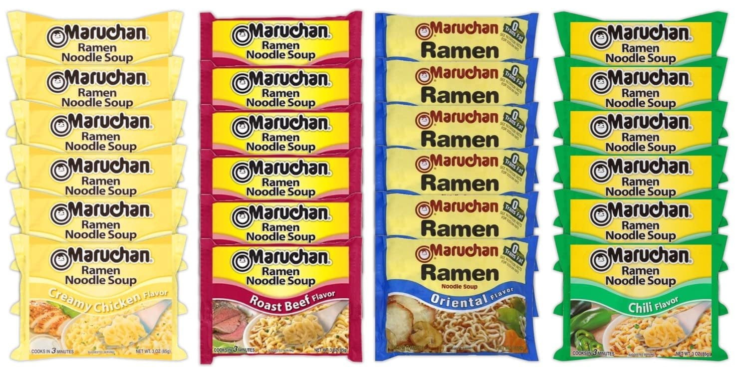 Maruchan Ramen Instant Noodle Soup Variety Mix 24 Packs, 4 Flavors - 6 ...