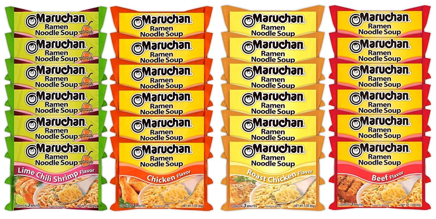Maruchan Ramen Instant Noodle Soup Variety Mix 24 Packs, 4 Flavors - 6 ...