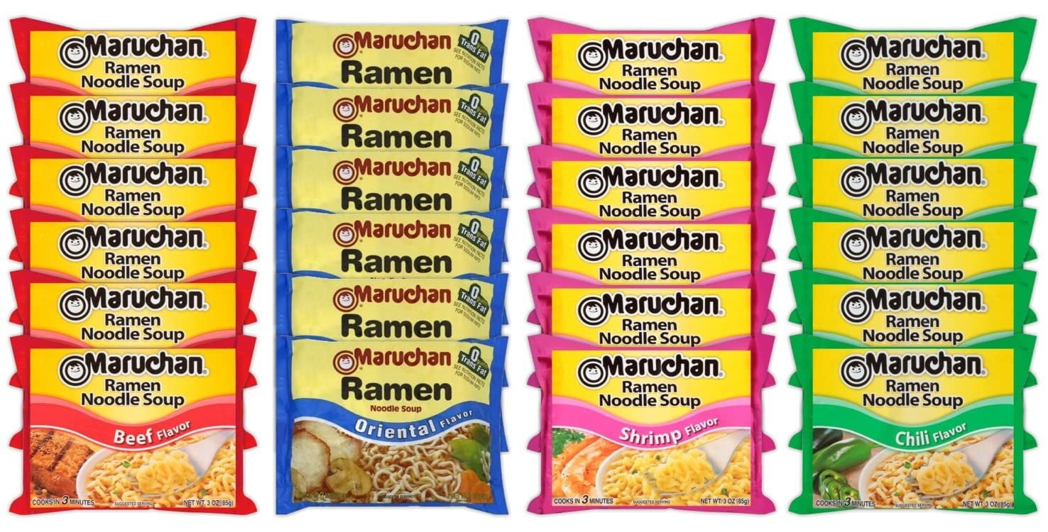 Maruchan Ramen Instant Noodle Soup Variety Mix 24 Packs, 4 Flavors - 6 ...