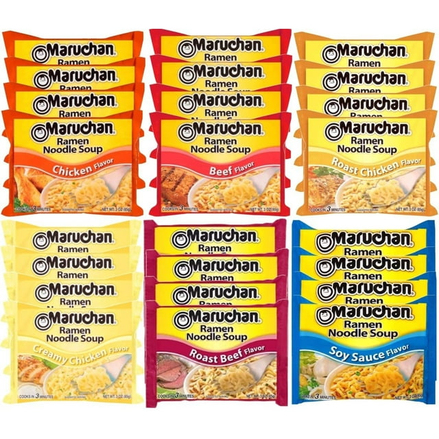 Maruchan Ramen Instant Noodle Soup Variety Mix 24 Packs, 6 Flavors - 4 Oriental, 4 Chicken, 4 ...