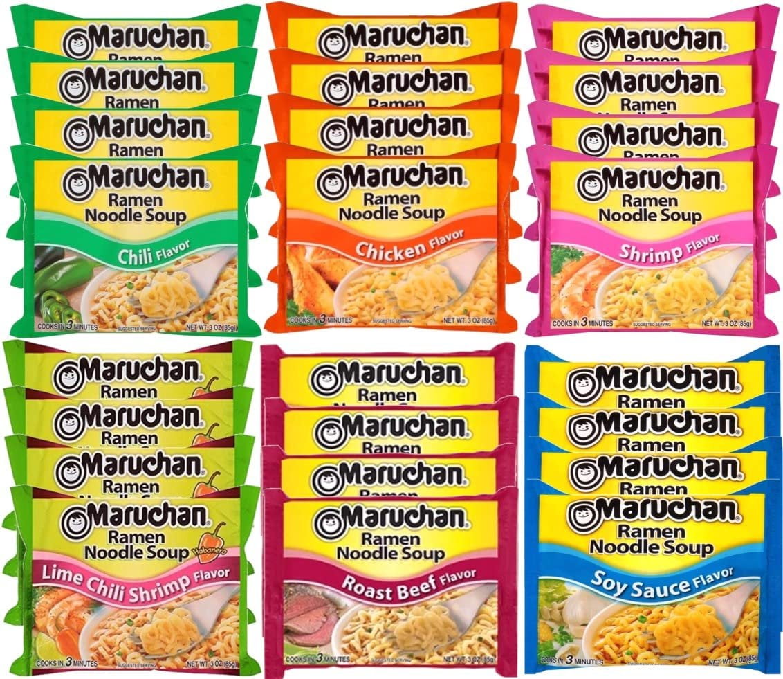Maruchan Ramen Instant Noodle Soup Variety Mix 24 Packs, 6 Flavors - 4 Roast Beef, 4 Oriental, 4 ...
