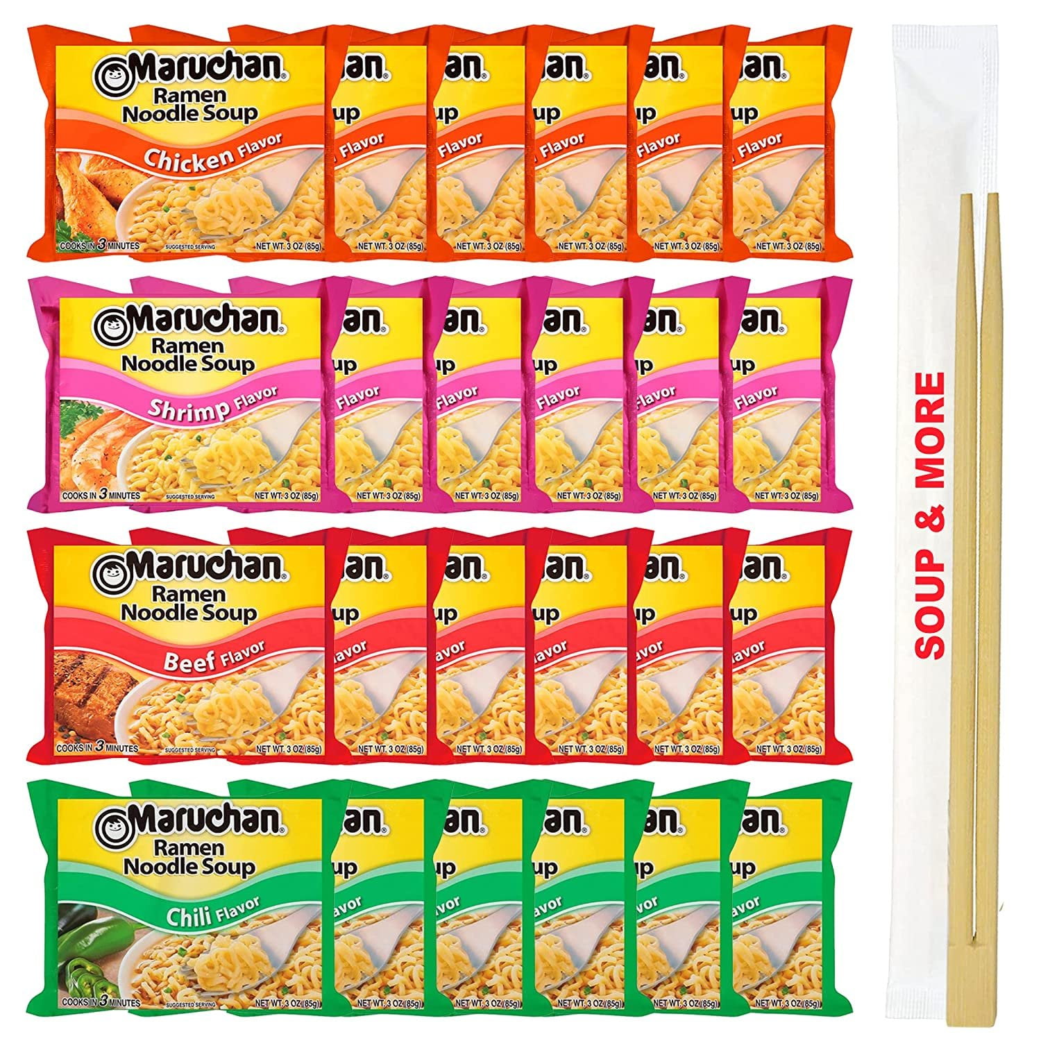 Maruchan Ramen Instant Soup 24 Count Noodles Packs- 6 Chicken, 6 Shrimp ...