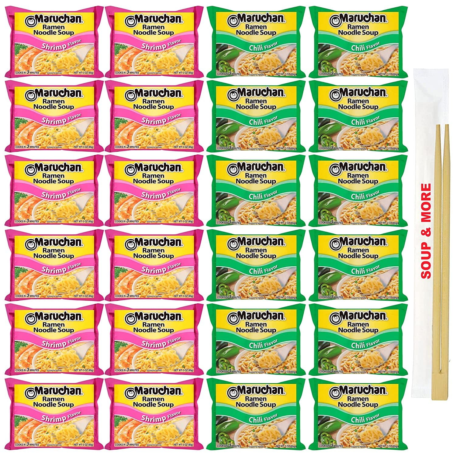 Maruchan Ramen Instant Soup Noodles Packs 24 Count - 12 Chili , 12 ...