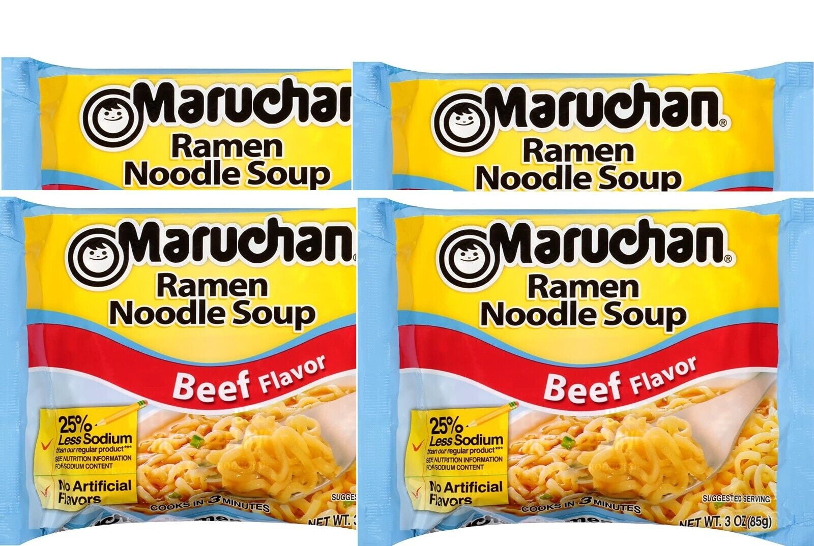 Maruchan Ramen Less Sodium Beef, 3.0 Oz, Pack of 4 - Walmart.com