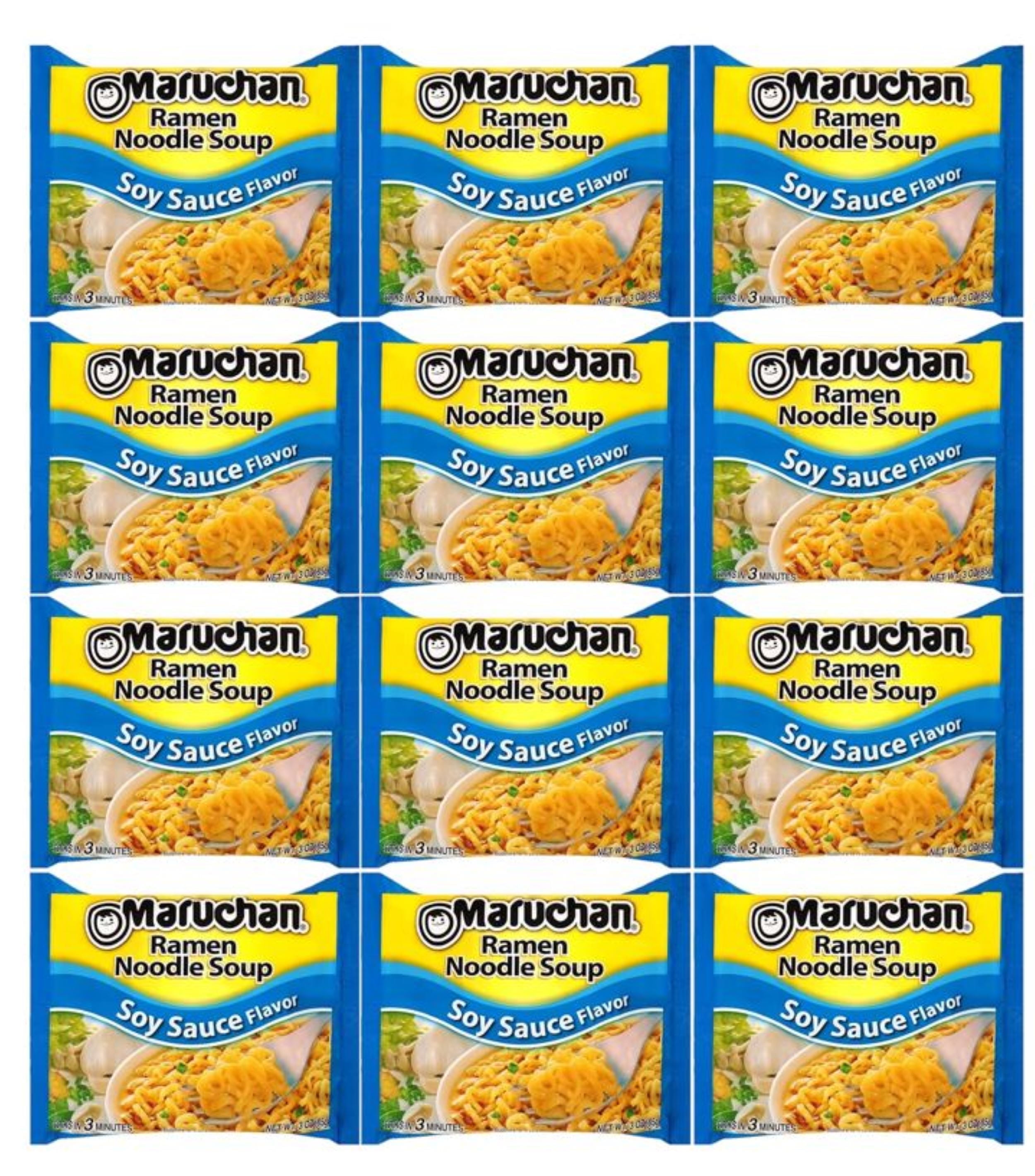 Maruchan Ramen Noodle Soup, Soy Flavor, 3 oz Packs, 12 Count, Utensil ...