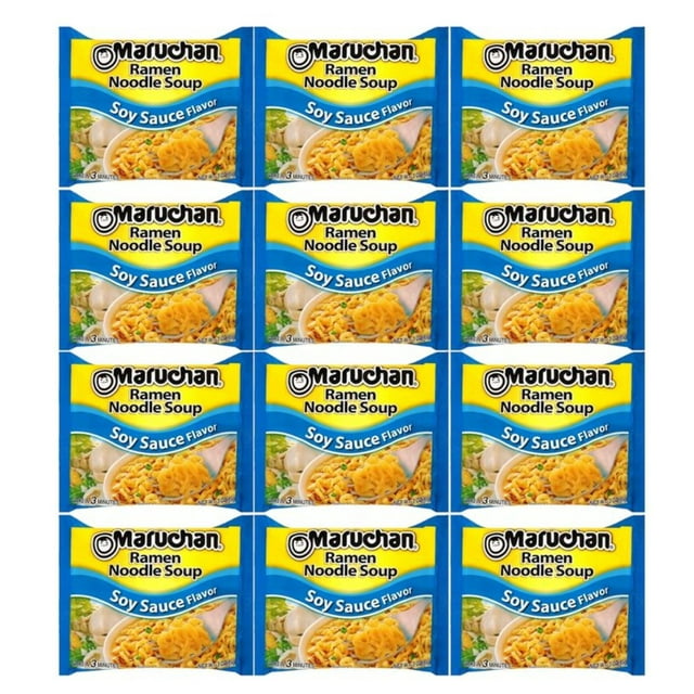 Maruchan Ramen Noodle Soup, Soy Flavor, 3 oz Packs, 12 Count, Utensil ...