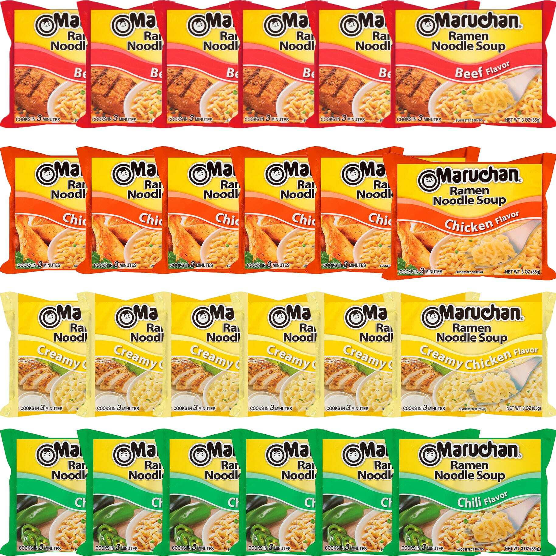 Maruchan Ramen Noodle Soup Variety, 4 Flavors, 3 Ounce, 6 Packages each ...