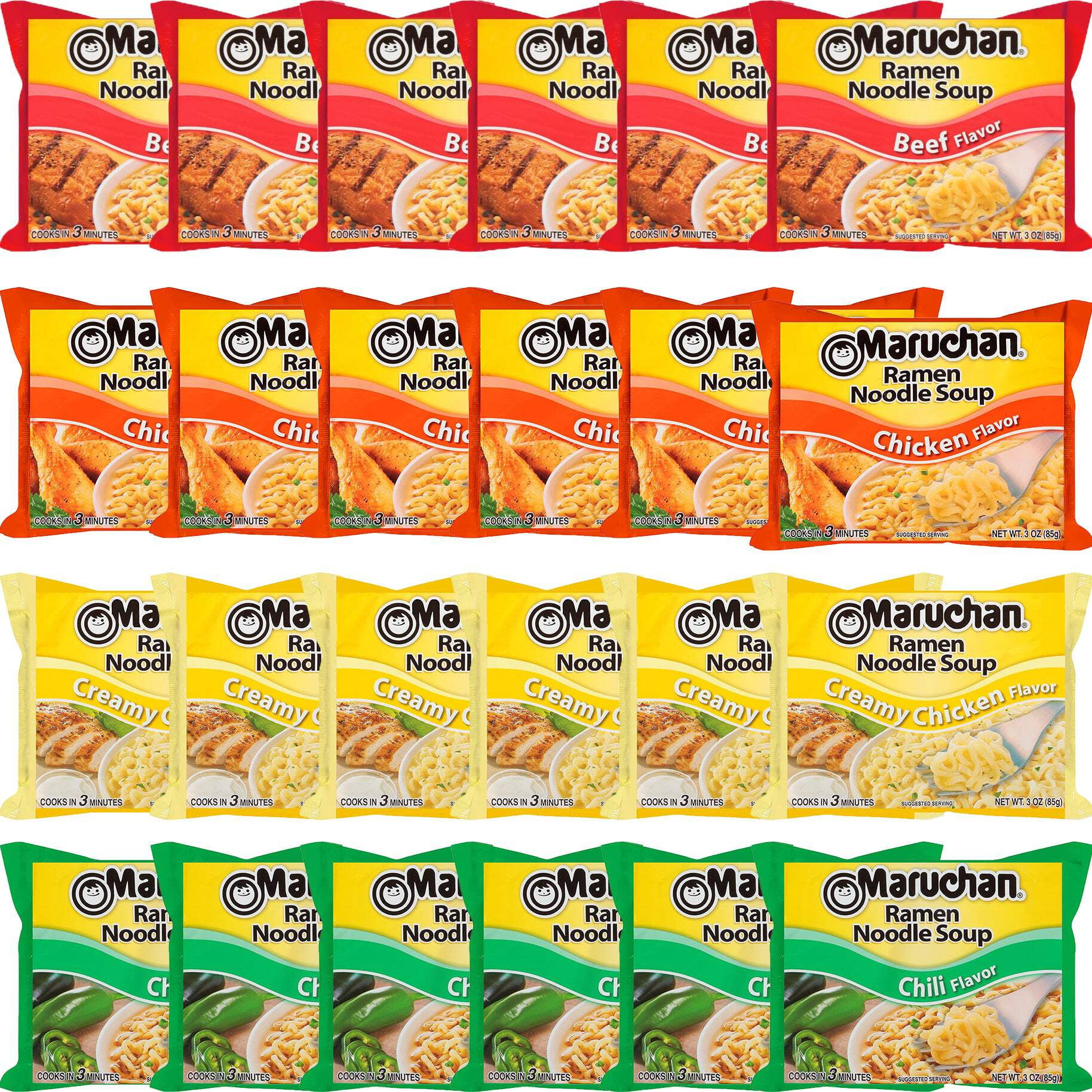 Maruchan Ramen Noodle Soup Variety, 4 Flavors, 3 Ounce, 6 Packages each ...