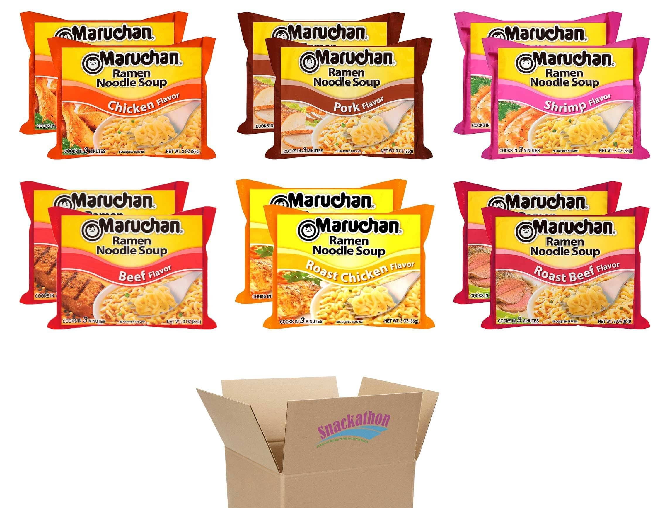 Snackathon Maruchan Ramen Noodle Soup Variety Pack, 6 Flavors, 3-Ounce ...