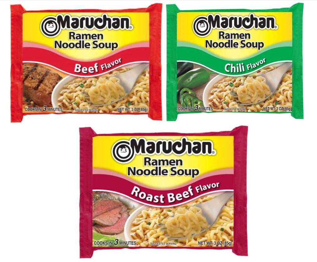 Maruchan Ramen Noodles Variety Pack, Roast Beef, Chili, Beef, 3 Oz, 6 ...