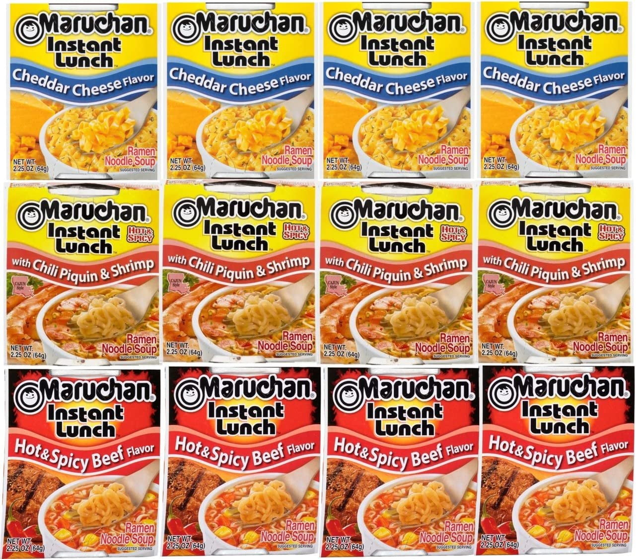 Maruchan Ramen cup Instant Soup Noodles Mix Variety 3 Flavor Packs 12 ...