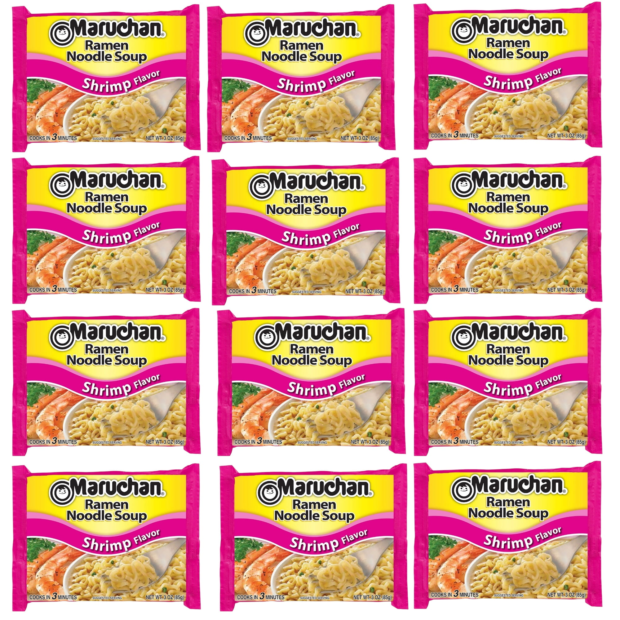 Maruchan Shrimp Flavor Ramen Noodle Soup, 3 oz, 12 Count Shelf Stable ...