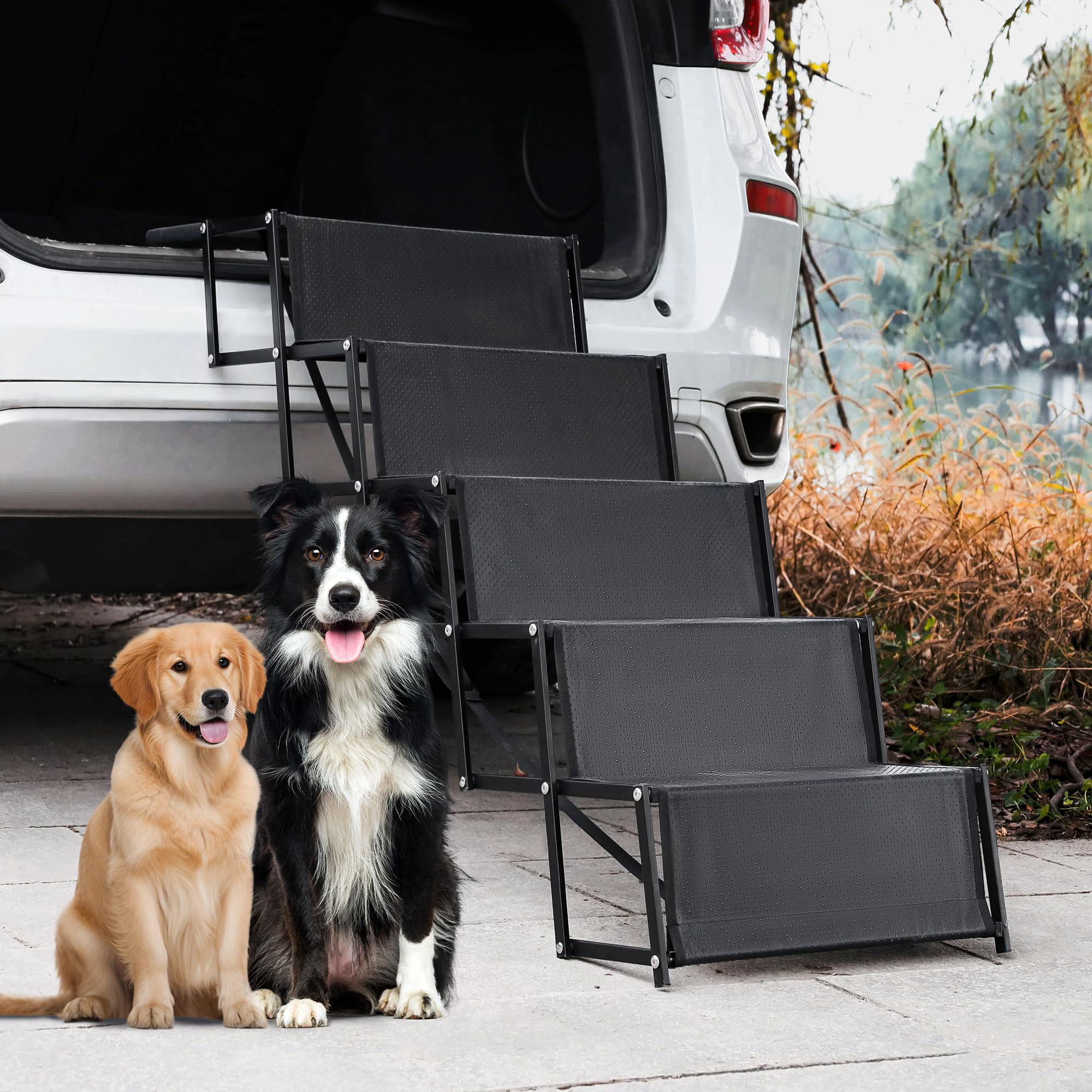 Marudina Dog Car Ramp TSF6 - Portable 5-Step Aluminum Dog Stairs with ...