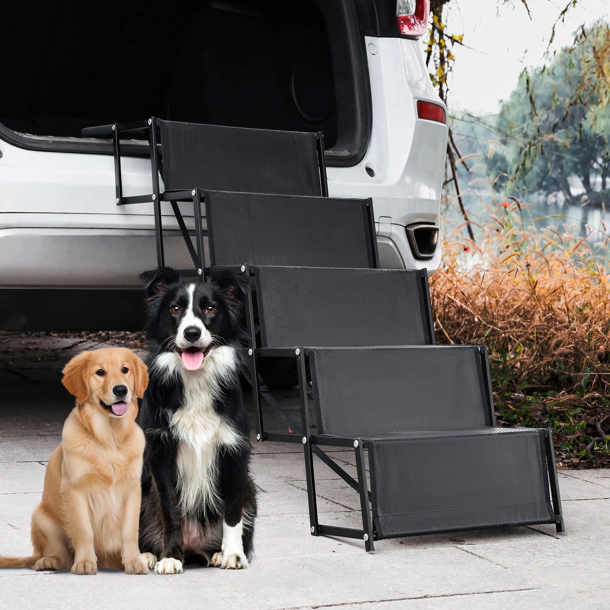 Dog Car Ramp ,Portable 5-Step Aluminum Pet Stairs with Non-Slip Surface ...