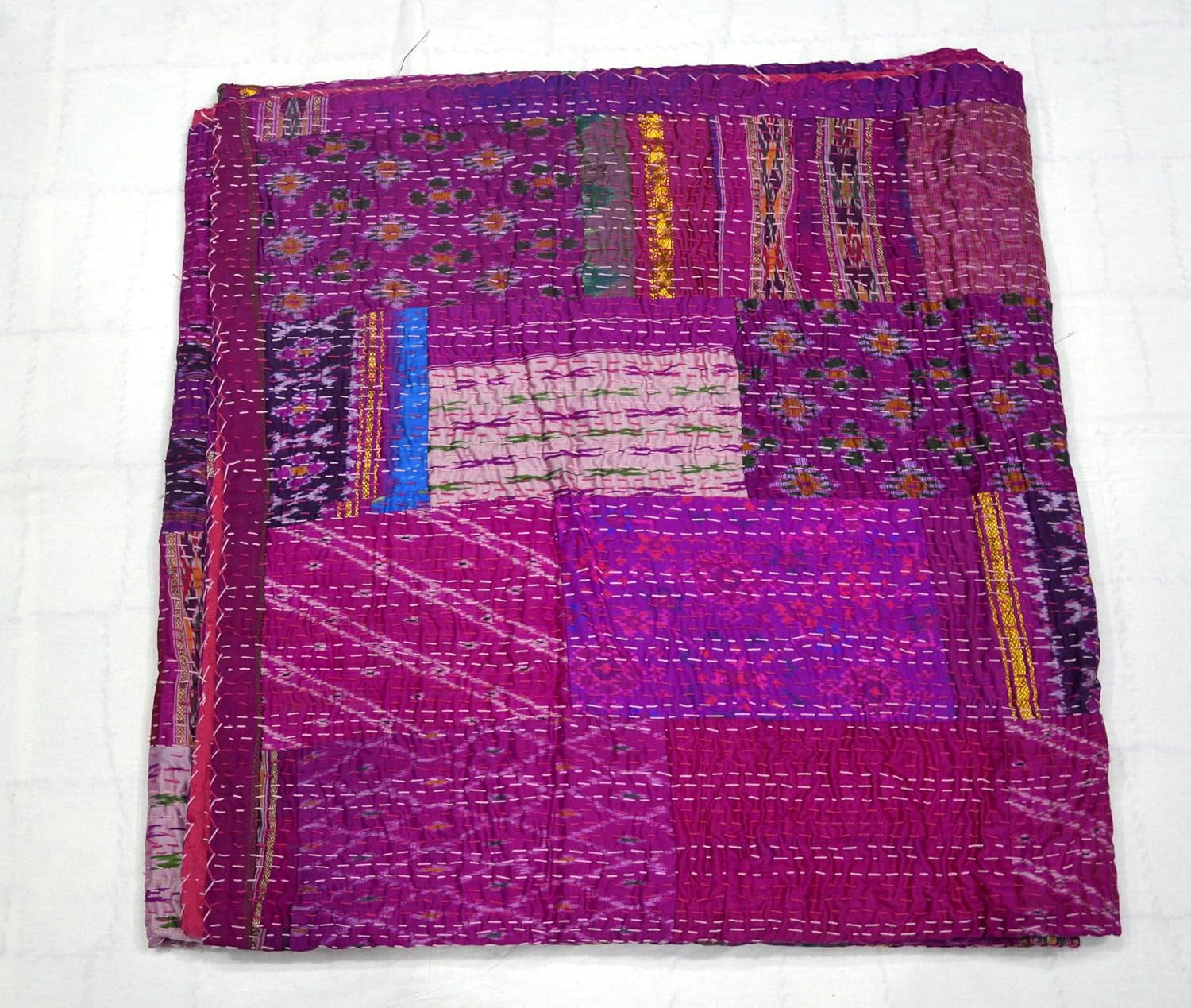 Marusthali Indian Silk Patchwork Kantha Quilts Handmade Baby Quilt with ...