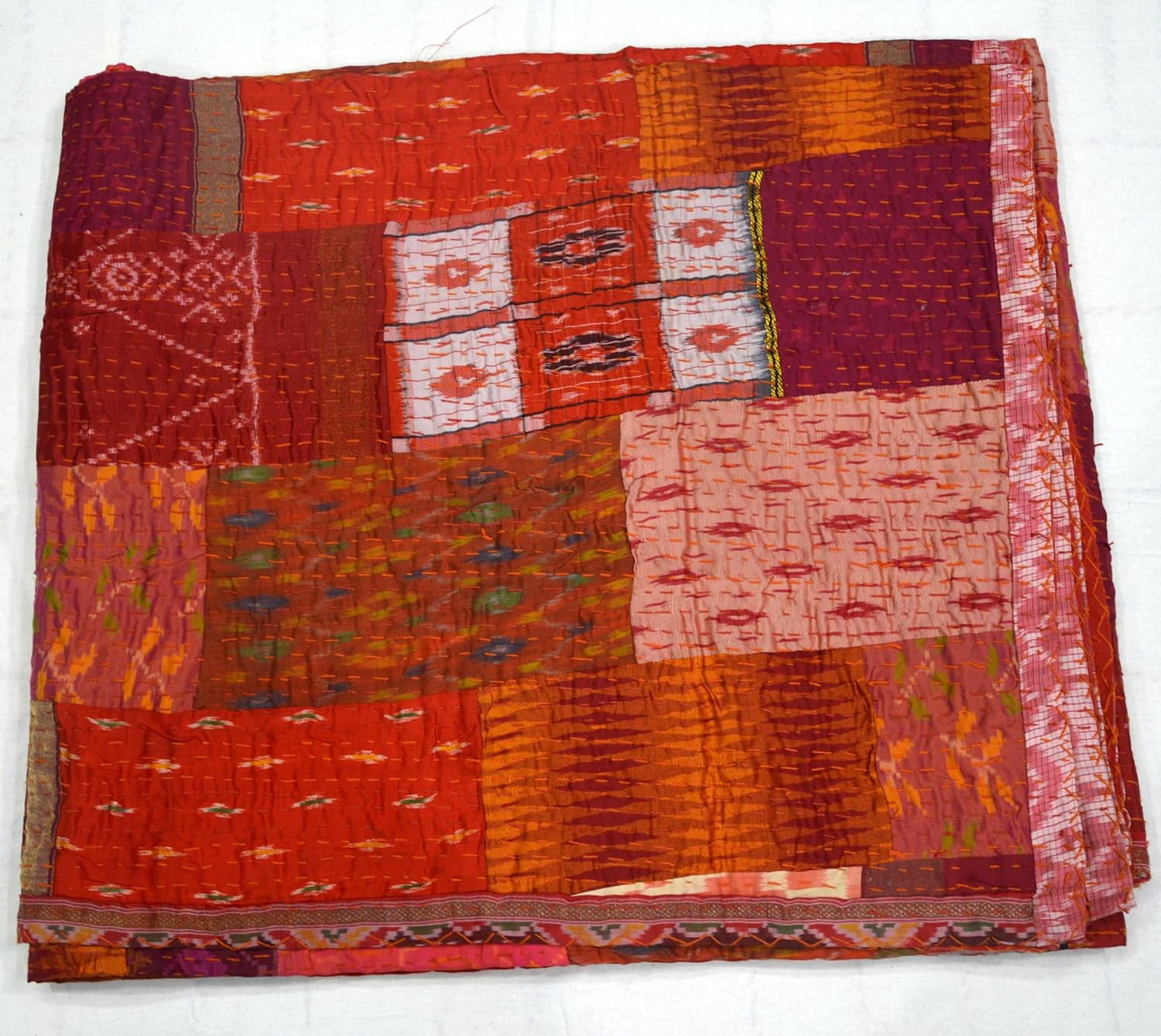 Marusthali Indian Silk Patchwork Kantha Quilts Handmade King Quilt ...